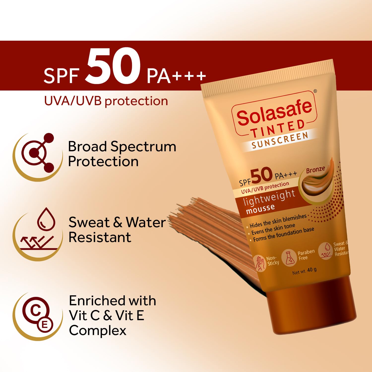 Solasafe Tinted Bronze Sunscreen SPF 50 40g | Broad Spectrum Sun ...
